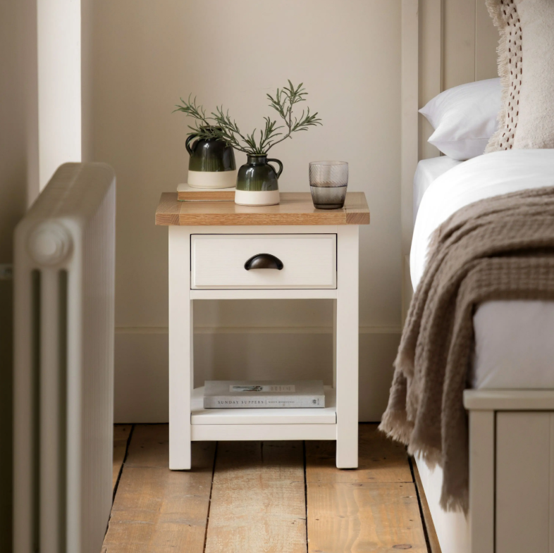 Charles Ted Florence Bedside Table Oak and White Solid Wood Nightstand ...
