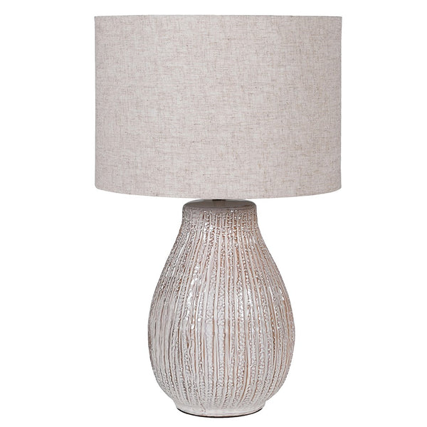 The Pisa Table Lamp — Ribbed Cream Ceramic Base, Natural Linen Shade ...