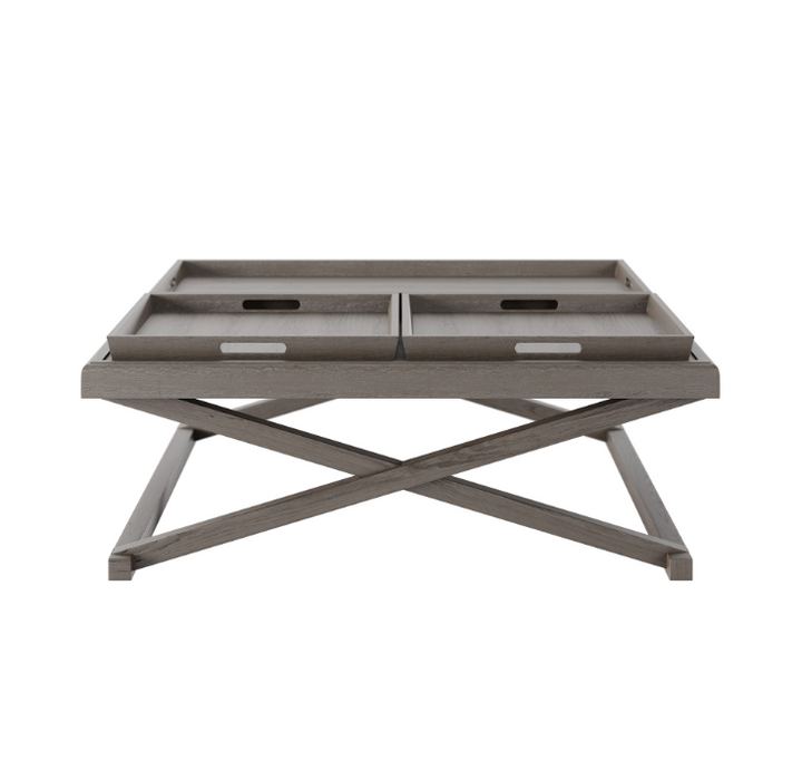 Oak Coffee Table with Crossed Legs and trays – CharlesTed Home