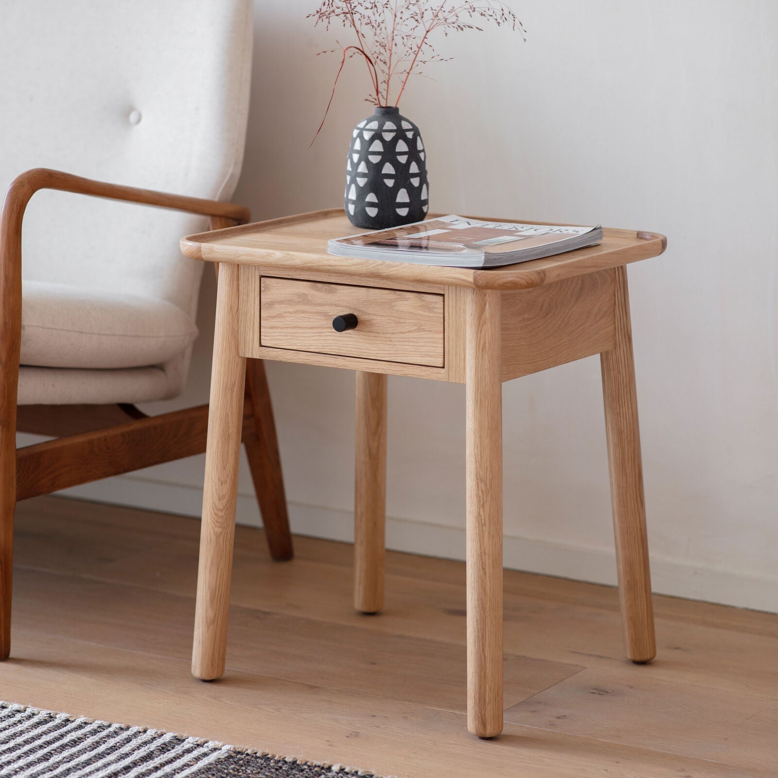 Charles Ted Solid European Oak Side Table with Drawer – Scandinavian M ...