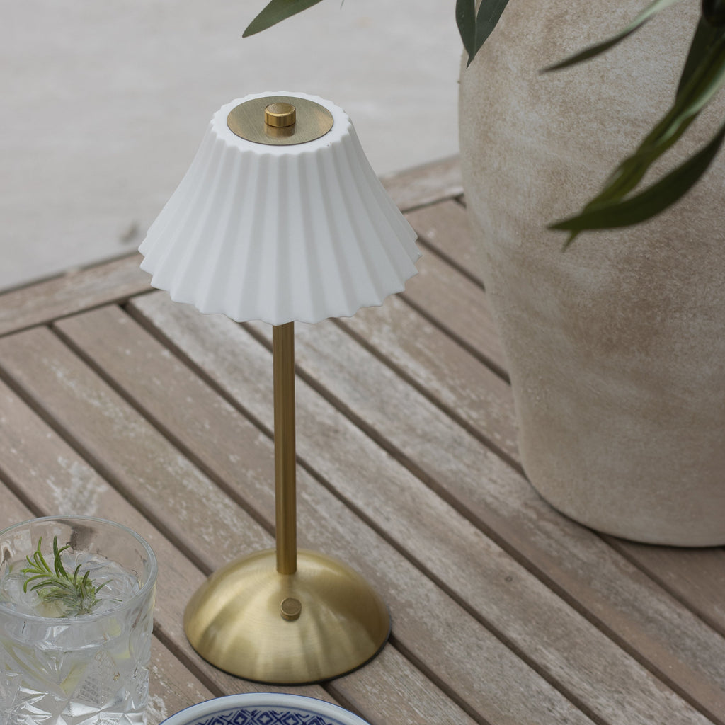 Wilton Cordless Brass Table Lamp — Fluted Shade, Rechargeable ...