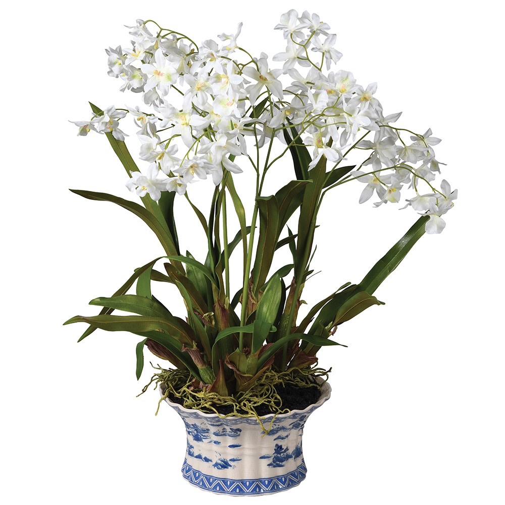 White Orchid in Chinoiserie Pot Elegant Artificial Orchid Arrangement ...