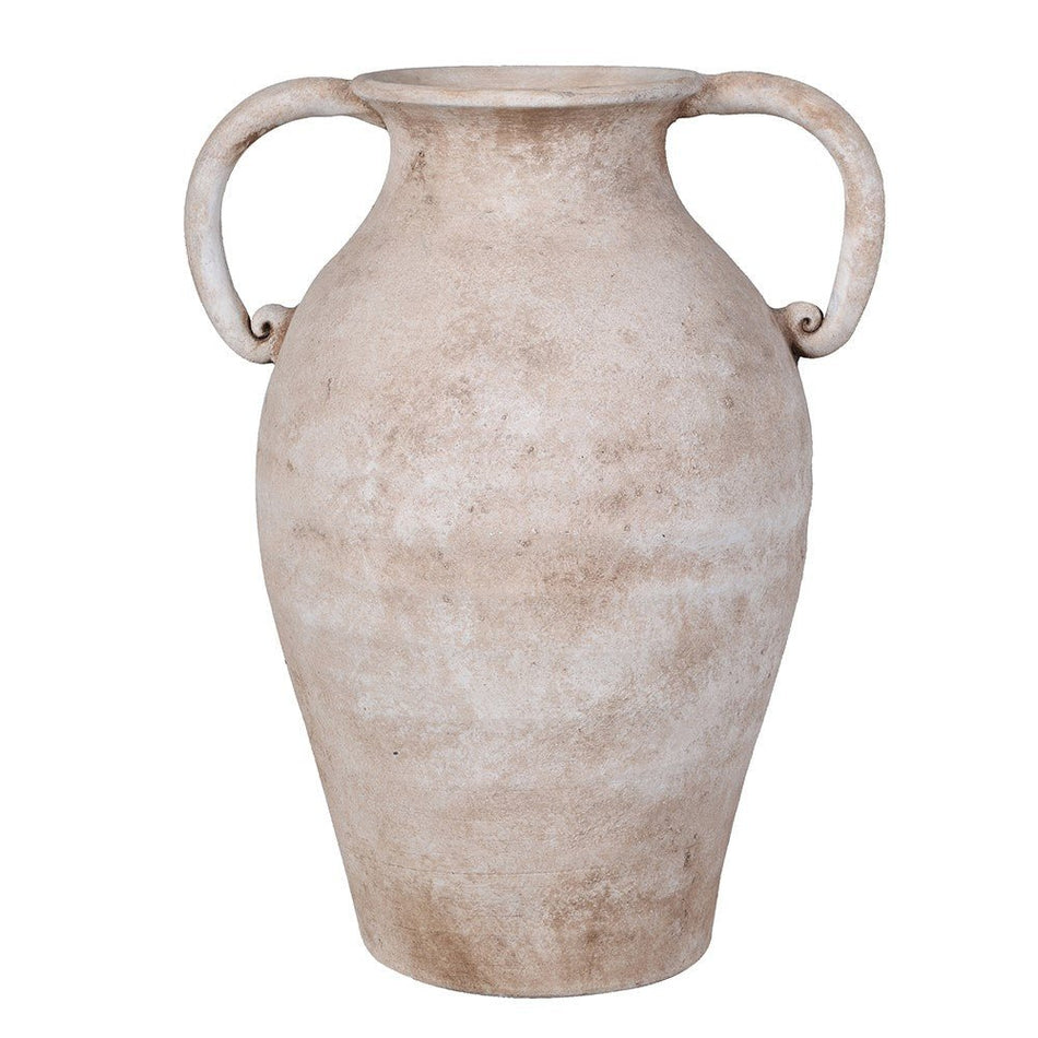 Santorini Terracotta Urn — Twin-Handled Amphora, Weathered Finish ...